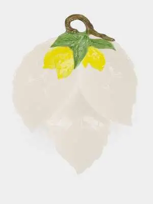 LES-OTTOMANS Lemon Leaf Ceramic Plate - Multicolour