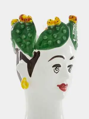 LES-OTTOMANS Hand-painted Ceramic Candle With Cactus - Multicolour