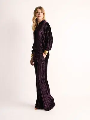 PAULA Morchella Italian Plum Pleated Velvet Pants - Purple