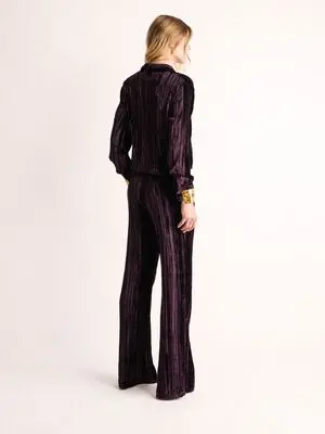 PAULA Morchella Italian Plum Pleated Velvet Pants - Purple