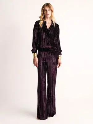 PAULA Morchella Italian Plum Pleated Velvet Pants
