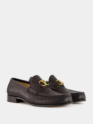 Valentino Garavani Leather Loafers With Brass Logo - Grey