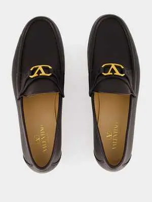 Valentino Garavani Leather Loafers With Brass Logo - Grey