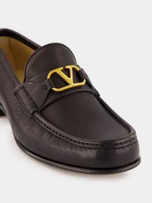 Valentino Garavani Leather Loafers With Brass Logo - Grey