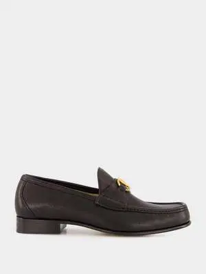 Valentino Garavani Leather Loafers With Brass Logo - Grey