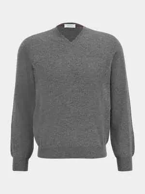 FERRAGAMO V-neck Virgin Wool Sweater - Grey