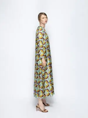 PAULA Aquageo Printed Silk Twill A-line Dress - Multicolour