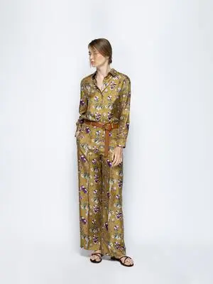 PAULA Sonia Floral Printed Silk Twill Trousers - Multicolour