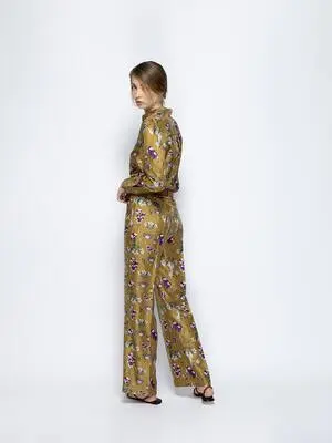 PAULA Sonia Floral Printed Silk Twill Trousers - Multicolour