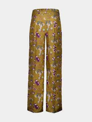 PAULA Sonia Floral Printed Silk Twill Trousers - Multicolour