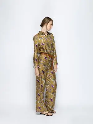 PAULA Sonia Floral Printed Silk Twill Trousers - Multicolour