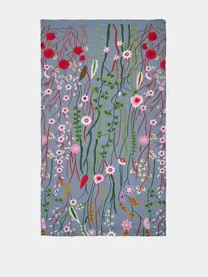 LES-OTTOMANS Embroidered Spring Flowers Cotton Tablecloth - Grey