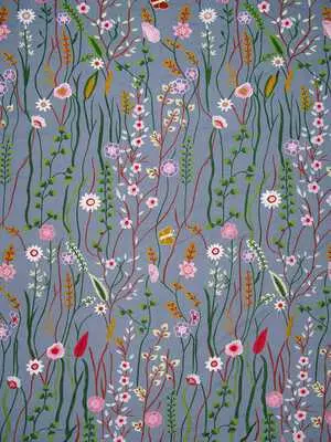 LES-OTTOMANS Embroidered Spring Flowers Cotton Tablecloth - Grey