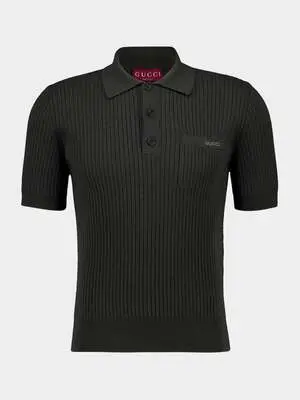 Gucci Forest Green Wool Knit Polo Shirt - Grey