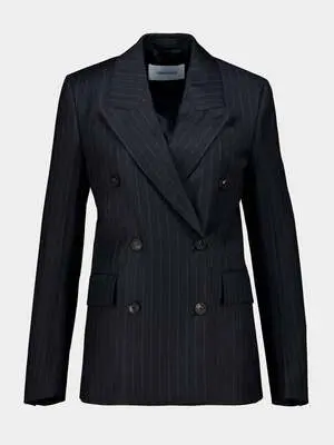 FERRAGAMO Pinstripe Wool Double-breasted Blazer - Grey