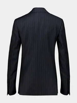 FERRAGAMO Pinstripe Wool Double-breasted Blazer - Grey