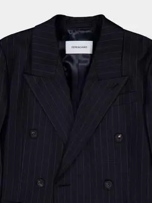FERRAGAMO Pinstripe Wool Double-breasted Blazer - Grey