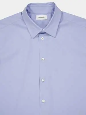 FERRAGAMO Light Blue Stretch Cotton Poplin Shirt - Grey