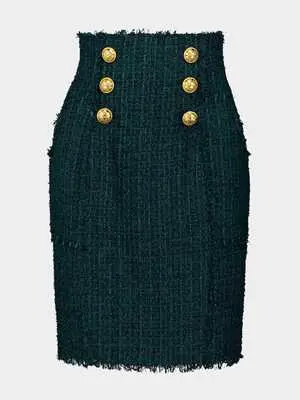 Balmain Button-detail Tweed Pencil Skirt - Green