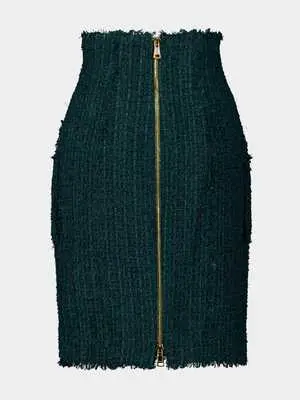 Balmain Button-detail Tweed Pencil Skirt - Green