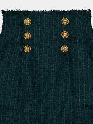 Balmain Button-detail Tweed Pencil Skirt - Green