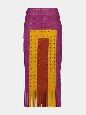 PAULA Campfire Potion Suede Skirt With Fringe