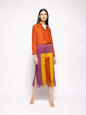 PAULA Campfire Potion Suede Skirt With Fringe