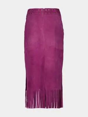 PAULA Campfire Potion Suede Skirt With Fringe