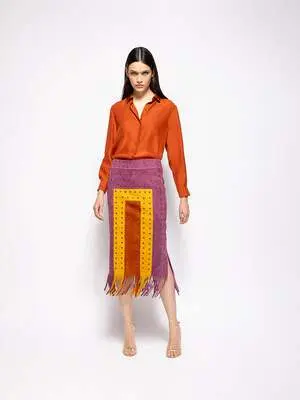 PAULA Campfire Potion Suede Skirt With Fringe