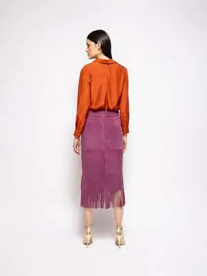 PAULA Campfire Potion Suede Skirt With Fringe
