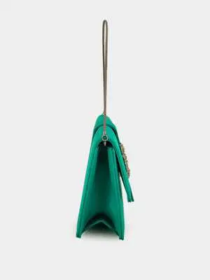 Manolo Blahnik Capri Satin Jewel Buckle Clutch - Green