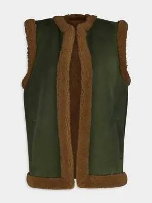 PAULA Name Odoria Shearling Vest With Embroidery - Green
