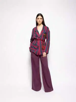 PAULA Nymphaea Striped Hand-woven Blazer With Embroidery - Purple