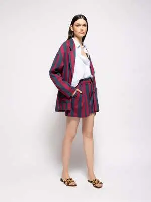 PAULA Nymphaea Striped Hand-woven Blazer With Embroidery - Purple