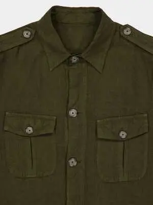 120% Lino Linen Military Jacket With Pockets