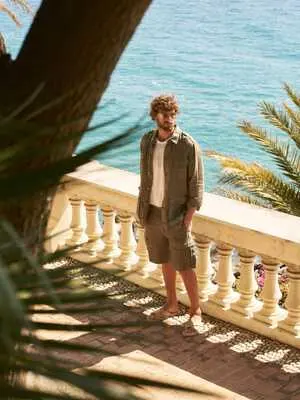 120% Lino Linen Military Jacket With Pockets - Green