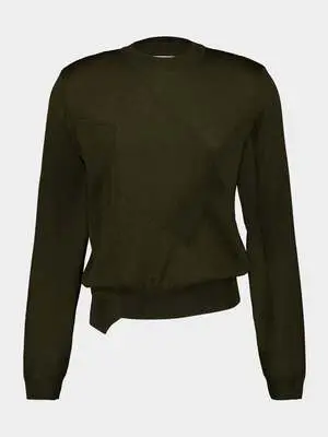 MAISON MARGIELA Asymmetric Crewneck Virgin Wool Sweater - Green
