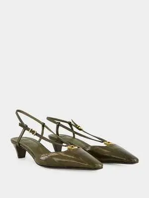 Fendi Ffold Leather Slingbacks - Green