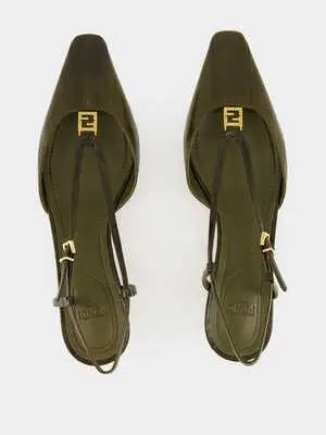 Fendi Ffold Leather Slingbacks - Green