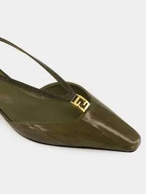 Fendi Ffold Leather Slingbacks - Green