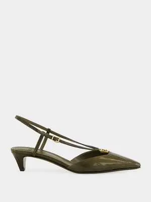 Fendi Ffold Leather Slingbacks - Green