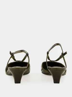 Fendi Ffold Leather Slingbacks - Green