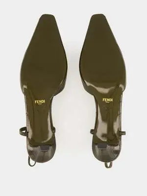 Fendi Ffold Leather Slingbacks - Green