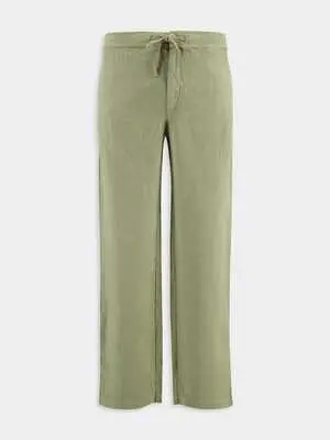 120% Lino Linen Drawstring Trousers - Green