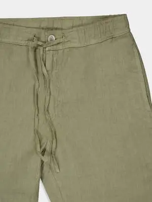 120% Lino Linen Drawstring Trousers - Green