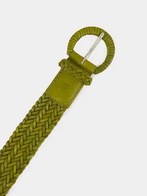 Dragon Diffusion Bamboo Wrapped Buckle Braided Leather Belt - Green