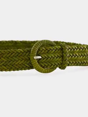 Dragon Diffusion Bamboo Wrapped Buckle Braided Leather Belt - Green