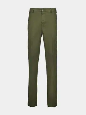 Boglioli Khaki Regular Fit Cotton Trousers - Green