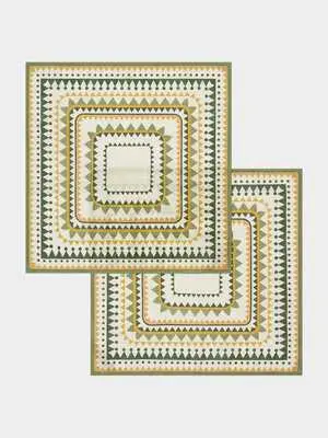 La DoubleJ Set Of 2 Geometric Linen Napkins - Green