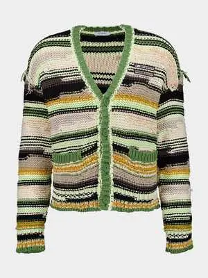 Off-White Striped Knit Cardigan - Green